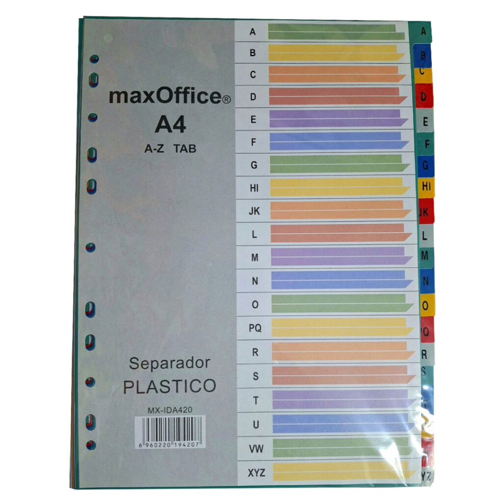 Separador plastico Maxoffice A4 abecedario A-Z – PapelCruz Libreria ...