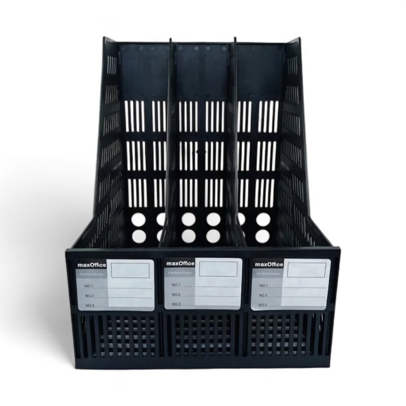 Porta revista Maxoffice de 3 cuerpos Plastico negro. – PapelCruz ...